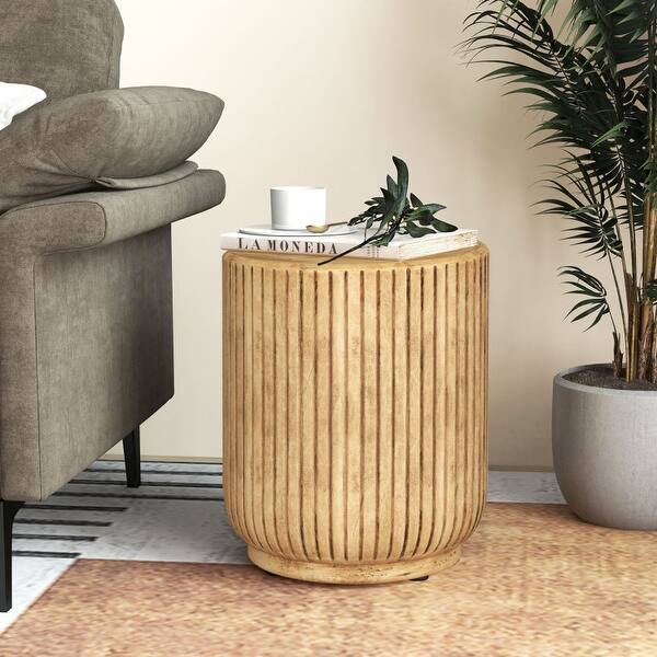Weather Resident Rock End Table with Wood Grain for Living Room - 14.5 ...