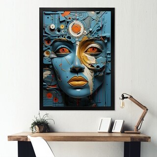 Designart "Geometric Blue Indian Art Mask" Indian Art Framed Canvas Art ...