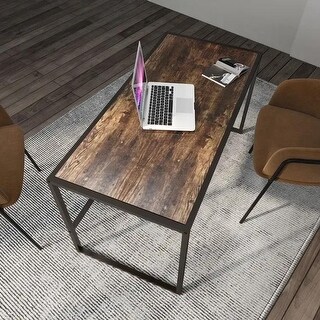 Rustic Office Desks Computer Desk Wood Tone Table U Shape Steel Legs ...