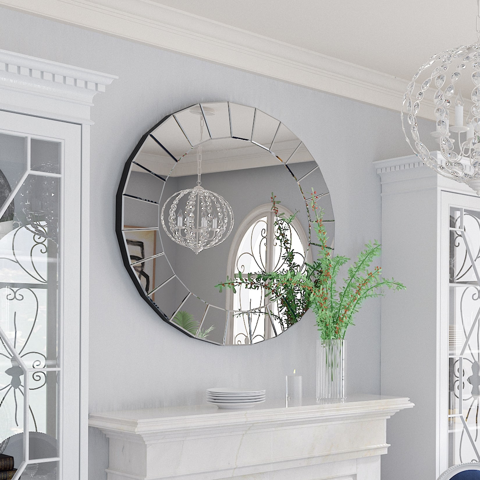 Modern Round Accent Wall Mirror Art Beveled Glass 32