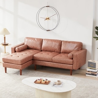 Brown L-Shaped Sectional Sofa, 80" Wide with Reversible Chaise, Mid ...