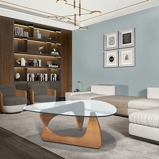 Walnut Modern Triangle Coffee Table with Glass Top - Bed Bath & Beyond ...