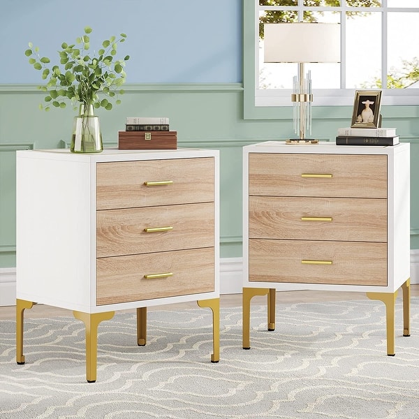 Modern 3 Drawers Night Stands, Wooden Bed Side Table for Bedroom - Bed ...