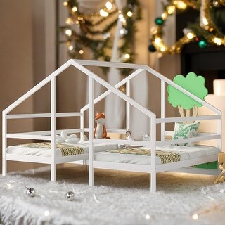 Double Twin Size Triangular House Beds with Built-in Table - Bed Bath ...