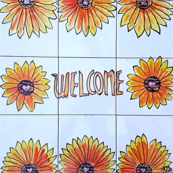 18in x 18in Welcome Sign Mosaic 9pc Tile Ceramic Wall Mural - Bed Bath ...