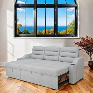 Convertible Sleeper Combo Sofa Bed Polyester Pullout Bed with Storage ...