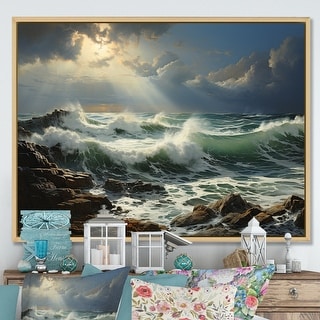 Designart "Stormy Seas Beauty I" Nautical & Beach Framed Wall Art ...