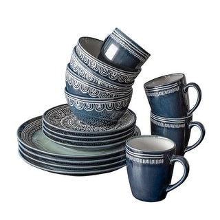 Over and Back Teal Medallion 16pc Stoneware Dinnerware Set - Bed Bath ...