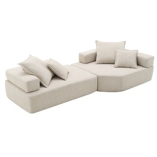 Convertible L Shaped Beige Sleeper Sofa Boucle Floor Irregular Couch ...