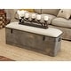 Gray Metal Galvanized Storage Bench with Cream Upholstered Burlap Top ...