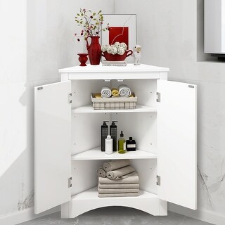Triangle Bathroom Storage Cabinet with Adjustable Shelves, Freestanding ...