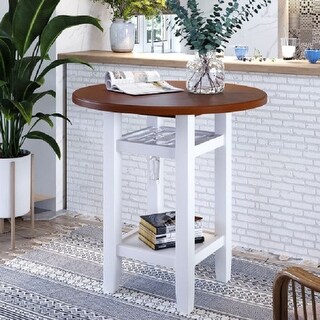 Farmhouse Round Counter Height Kitchen Dining Table with Storage Shelf ...