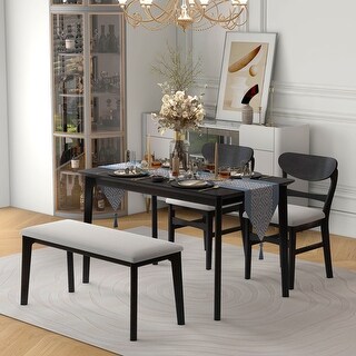 Espresso Dining Table Set for 4, Solid Wood Frame with Cushion - Bed ...