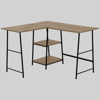Modern 48" L-Shaped Desk with Storage Shelves, Metal Sawhorse Legs ...