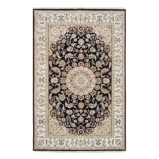 Shahbanu Rugs Midnight Blue Nain with Center Medallion Flower Design ...