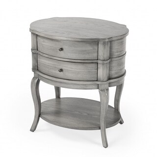 HomeRoots 26" Gray Wood Oval End Table With Two Drawers And Shelf - 28 ...