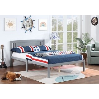 Grey Wood Full Size Platform Bed Frame with Headboard for Kids - Bed ...