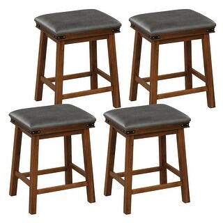 Gymax 30'' Barstools Set of 4 Upholstered Bar Height Chairs PU Leather ...