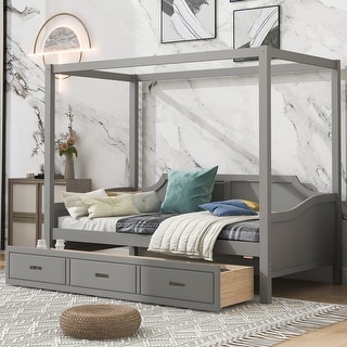 Twin Size Curved Style Canopy Bed Daybed with 3 Drawer-Like ...