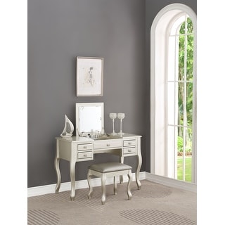 Silver Vanity Set with Elegant Legs and Cushioned Stool - Bed Bath ...