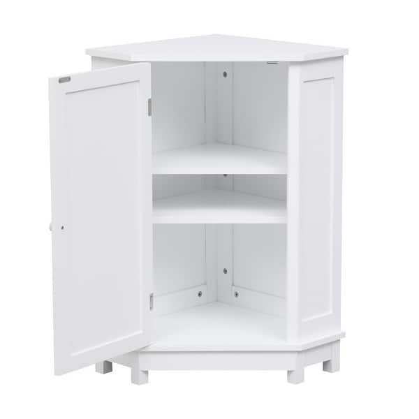Triangle Bathroom Cabinet Corner Storage with Adjustable Shelf-White ...