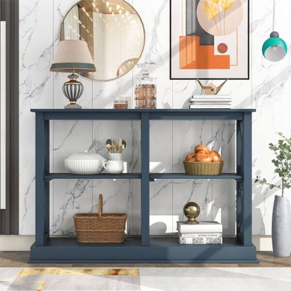 Navy blue console table solid wood sofa entry table rectangular top ...