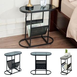 Glass Oval Small Side Tables Living Room Small Space With Magazines ...