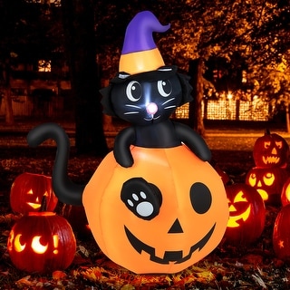5FT Inflatable Halloween Pumpkin with Black Cat Lighted Blowup Pumpkin ...