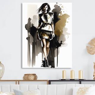 Designart "Fashion Model In Retro Gold Design II" Fashion Woman Metal ...