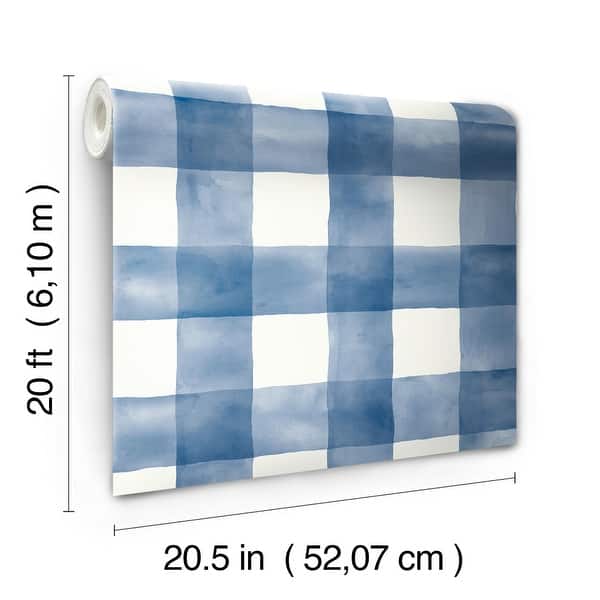 York Wallcoverings Blue Checkmate Watercolor Plaid Peel and Stick ...