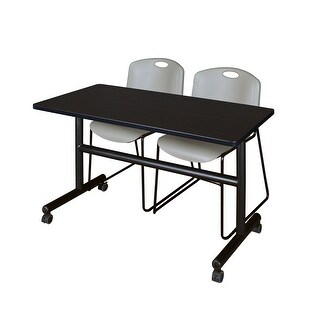 48" x 30" Flip Top Mobile Training Table- Mocha Walnut and 2 Zeng Stack ...