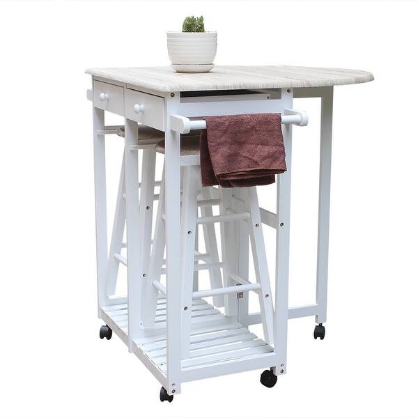 Ktaxon Kitchen Island Trolley Cart 3 Piece Dining Table Set with Wood ...