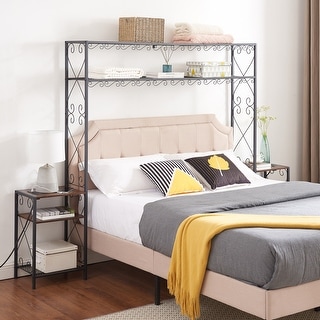 Queen Bed Frame with 2 Nightstands with Open Storage Shelf and Bookcase ...