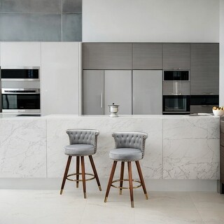 Modern Set of 2 Polyester Fabric Swivel Bar Stools With Backrest ...