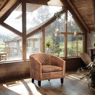 Modern Barrel Accent Chair Round Arm Microfiber Chair With Nailheads ...