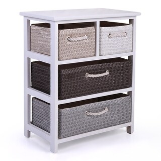 4-Drawer Dresser Chest/Storage Unit with Woven Baskets,Sturdy Wood ...
