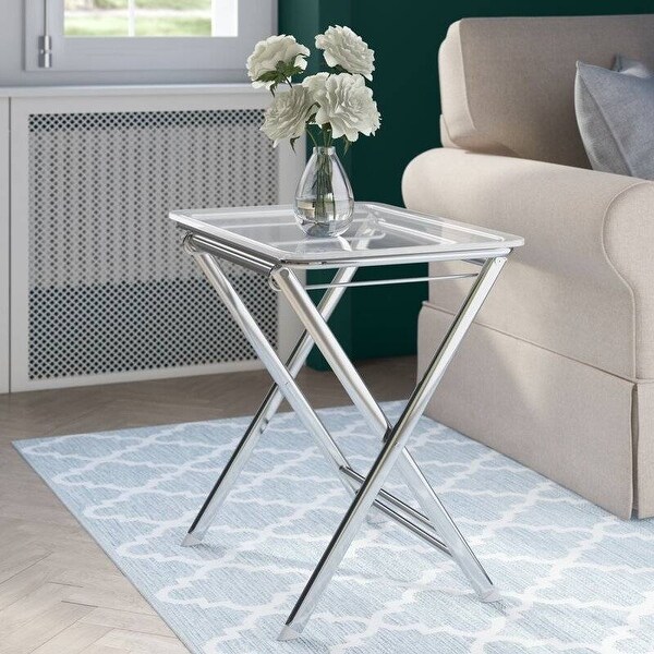 Victorian Foldable Tray Top End Table Pre Assembled Chrome Clear Side TV Table
