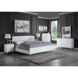 Glamorous Eastern King Bed in White Gloss Finish with Gold Accents from ...
