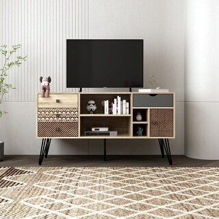 Natural TV Stand with U-shaped Triangle Supports Metal Feet - Bed Bath ...