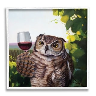 Stupell Great Horned Owl Drinking Red Wine Vineyard Bird Framed Wall ...