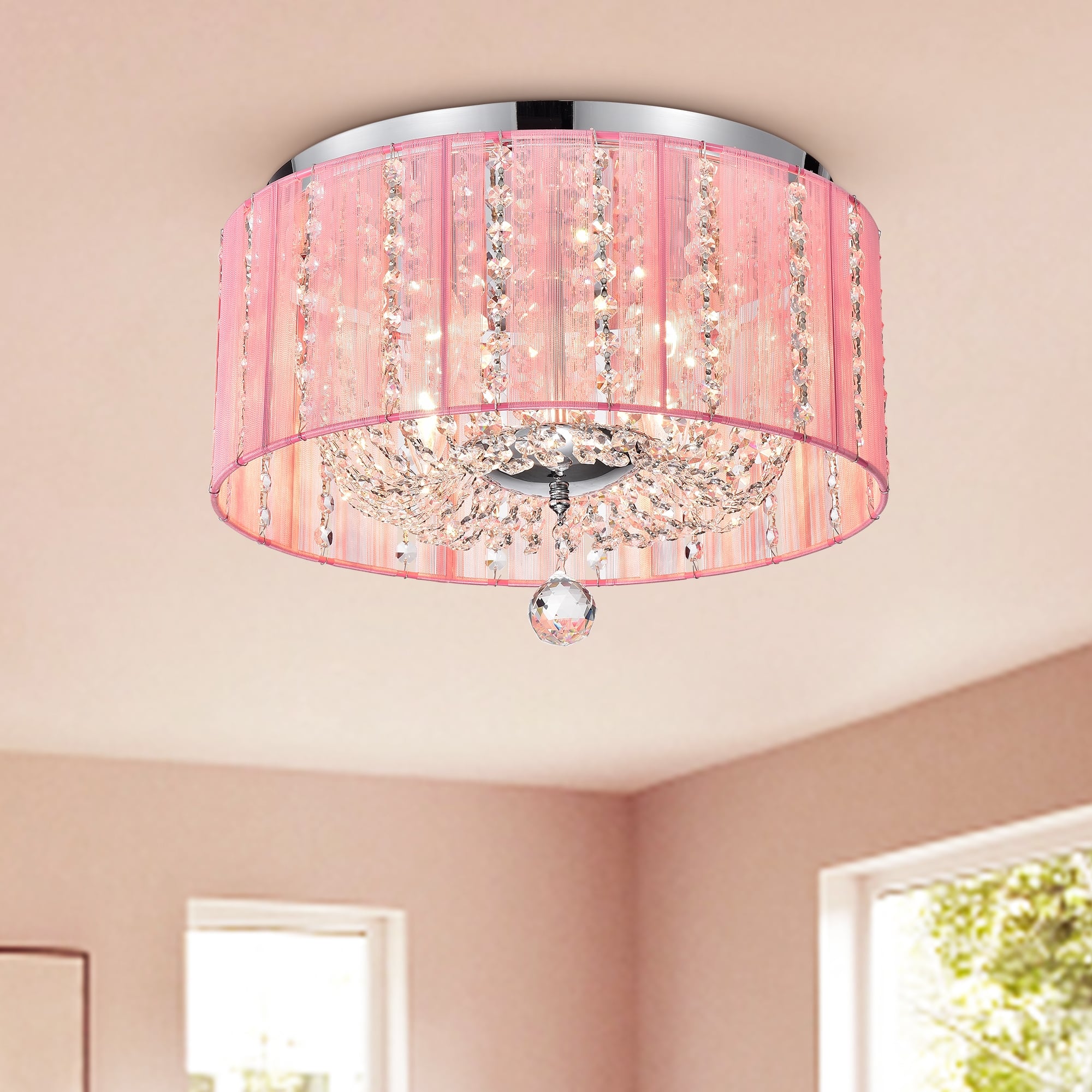 Addison Soft Pink 16-inch Crystal Flush Mount - On Sale - Bed Bath ...