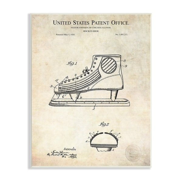 Stupell Hockey Skate Shoe Labeled Diagram Patent Text Wood Wall Art ...