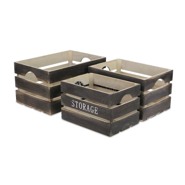 Brown Wood Storage Labeled Crates (Set of 3) - Bed Bath & Beyond - 36487147