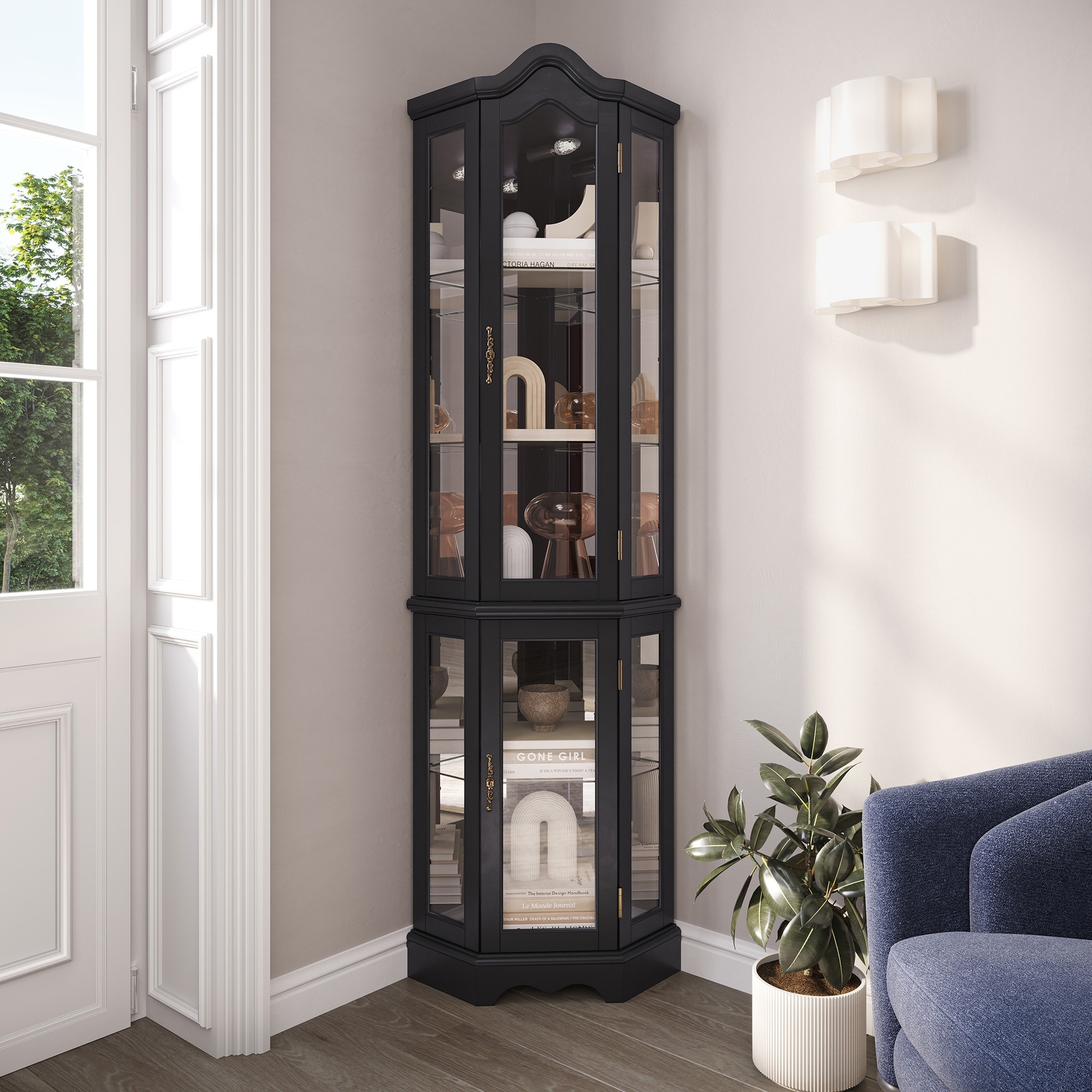 BELLEZE Avalon Curio Cabinet with Tempered Glass Doors - On Sale - Bed ...