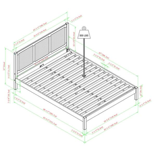 Middlebrook Designs Boho Solid Wood Rattan Headboard Queen Bedframe ...