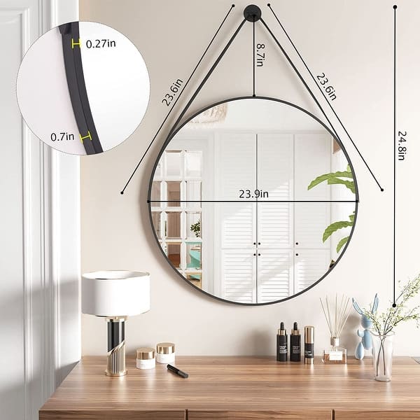 Oval Hanging Mirror with Leather Strap Full Length Mirror Aluminum ...