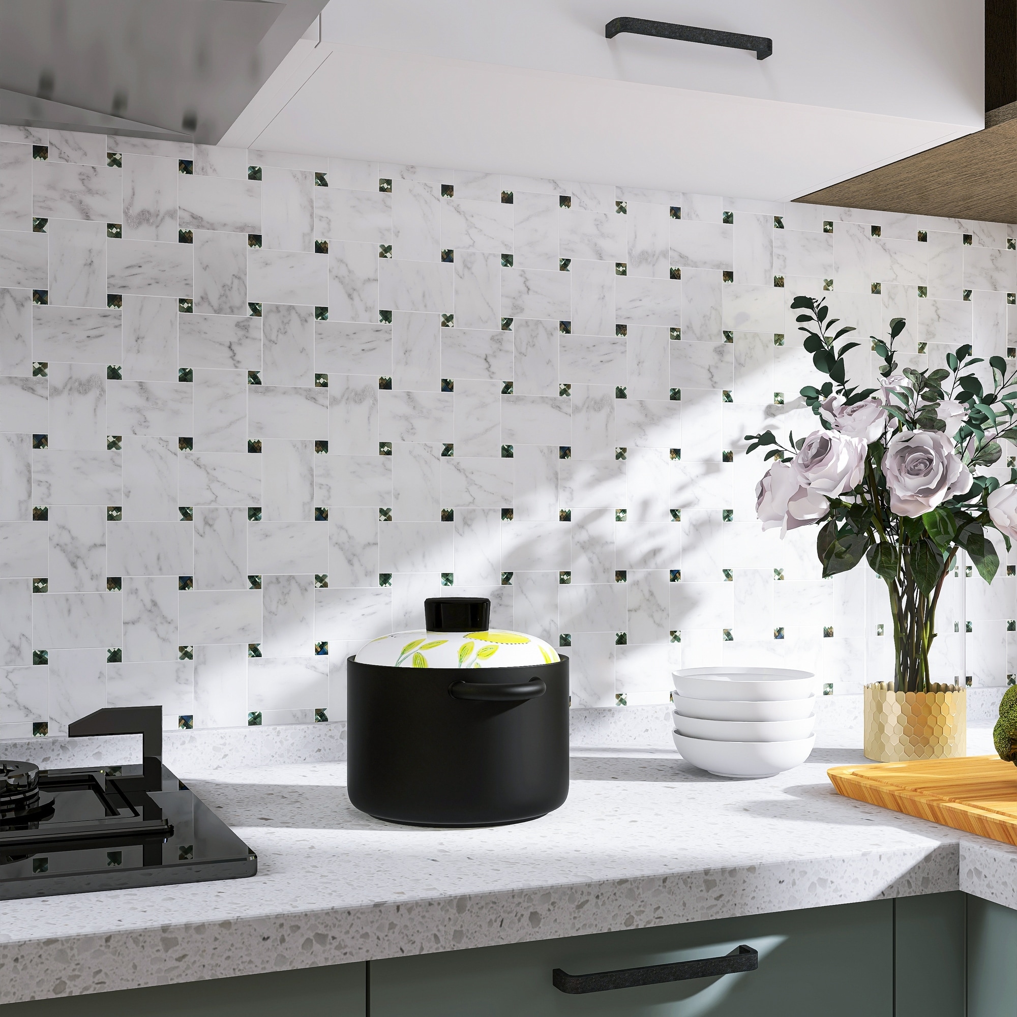 TileGen. Recycle Classic Lauretta Lantern Glass Mosaic in Green Wall ...