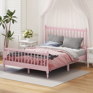 Queen Wood Slat Support Bed Frame - Stylish Pink - Bed Bath & Beyond ...