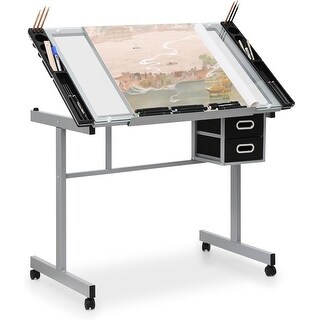 Adjustable Angle Drafting Table with Tempered Glass Top, Rolling ...