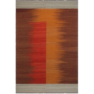 Contemporary Turkish Kilim Hedy Brown Red Hand-Woven Wool Rug - 8'0'' x ...